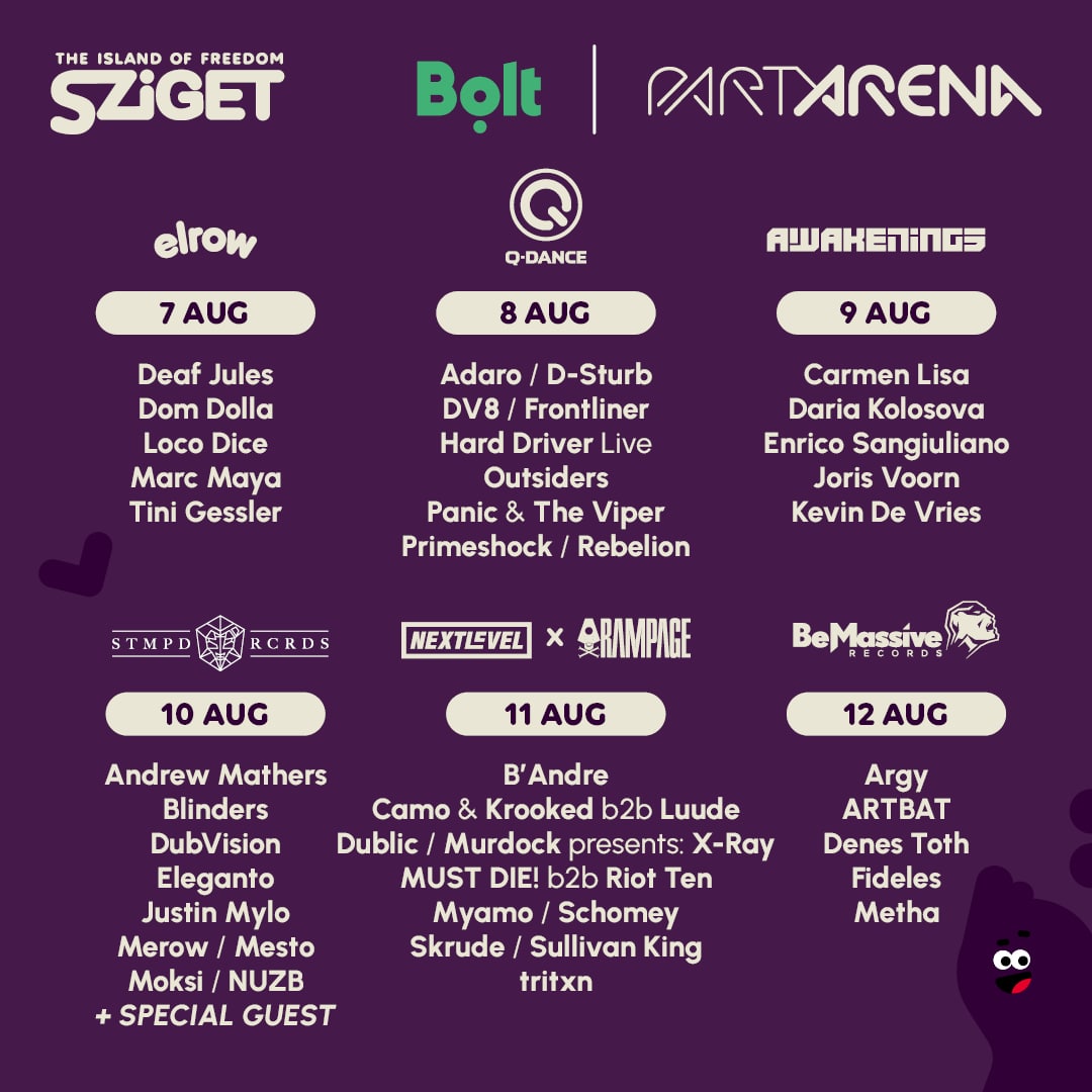 Sziget Festival kondigt line-up BOLT Party Arena aan - Festival Travel